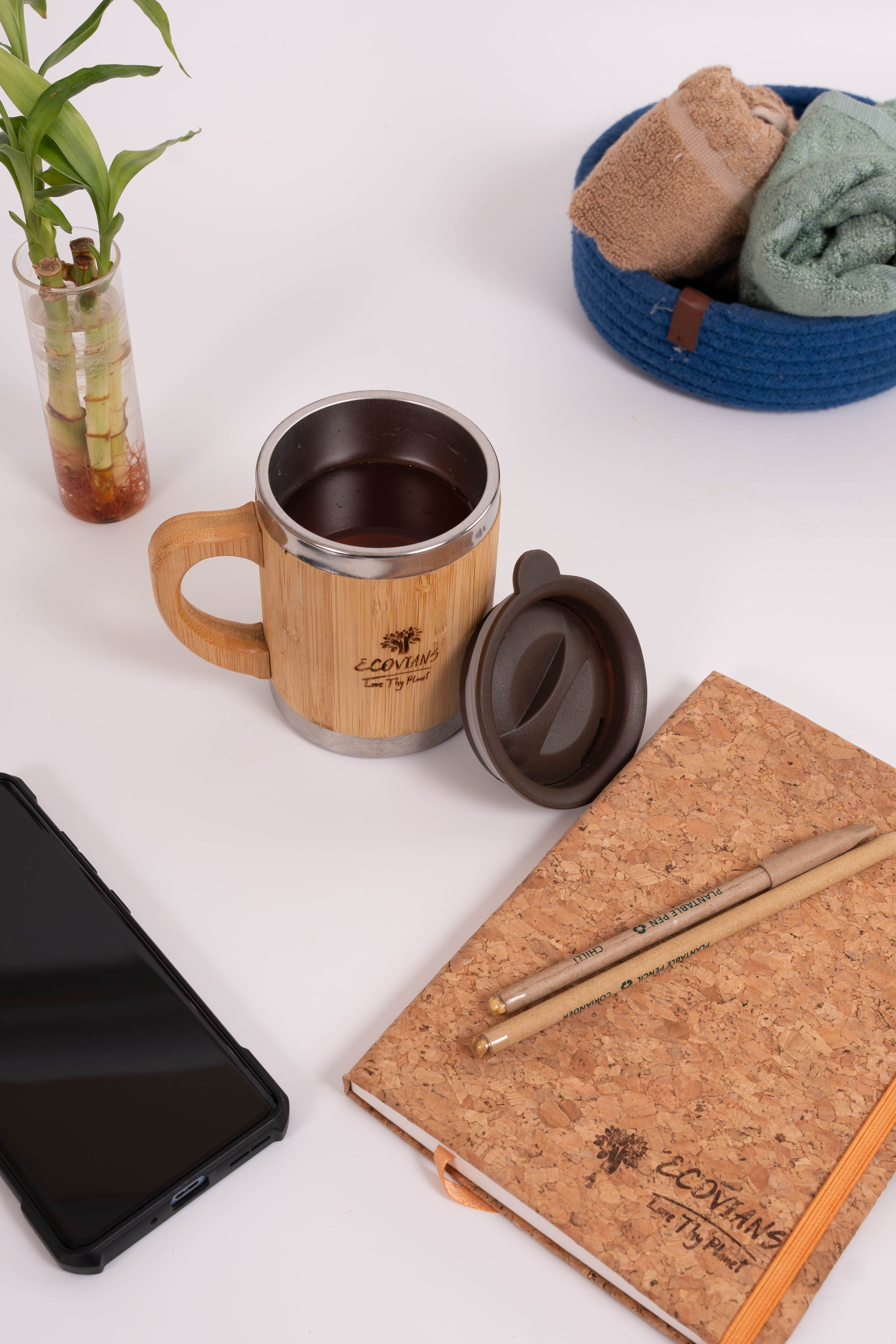 Eco-Friendly Bamboo Coffee Mug | Reusable Travel Cup with Lid